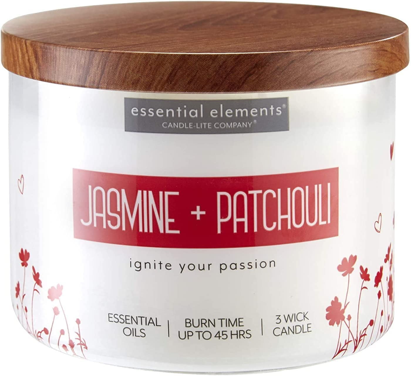 Candle Lite 4318020 Essential Elements 3-Wick Jar Candle, Jasmine & Patchouli, 14.75-oz ...