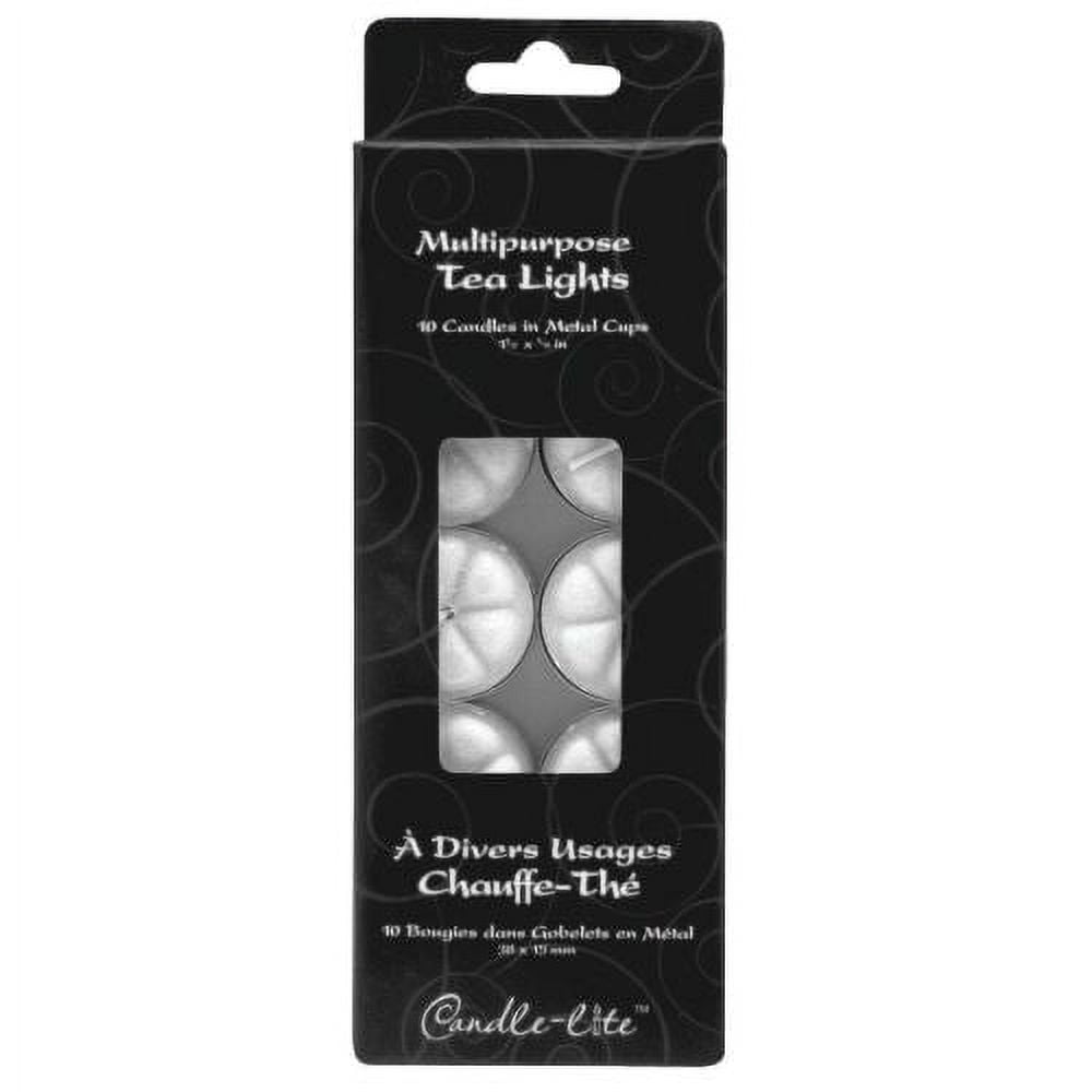 Candle-Lite 4542595 10-Count Pack of White Unscented Tea Light Candles ...