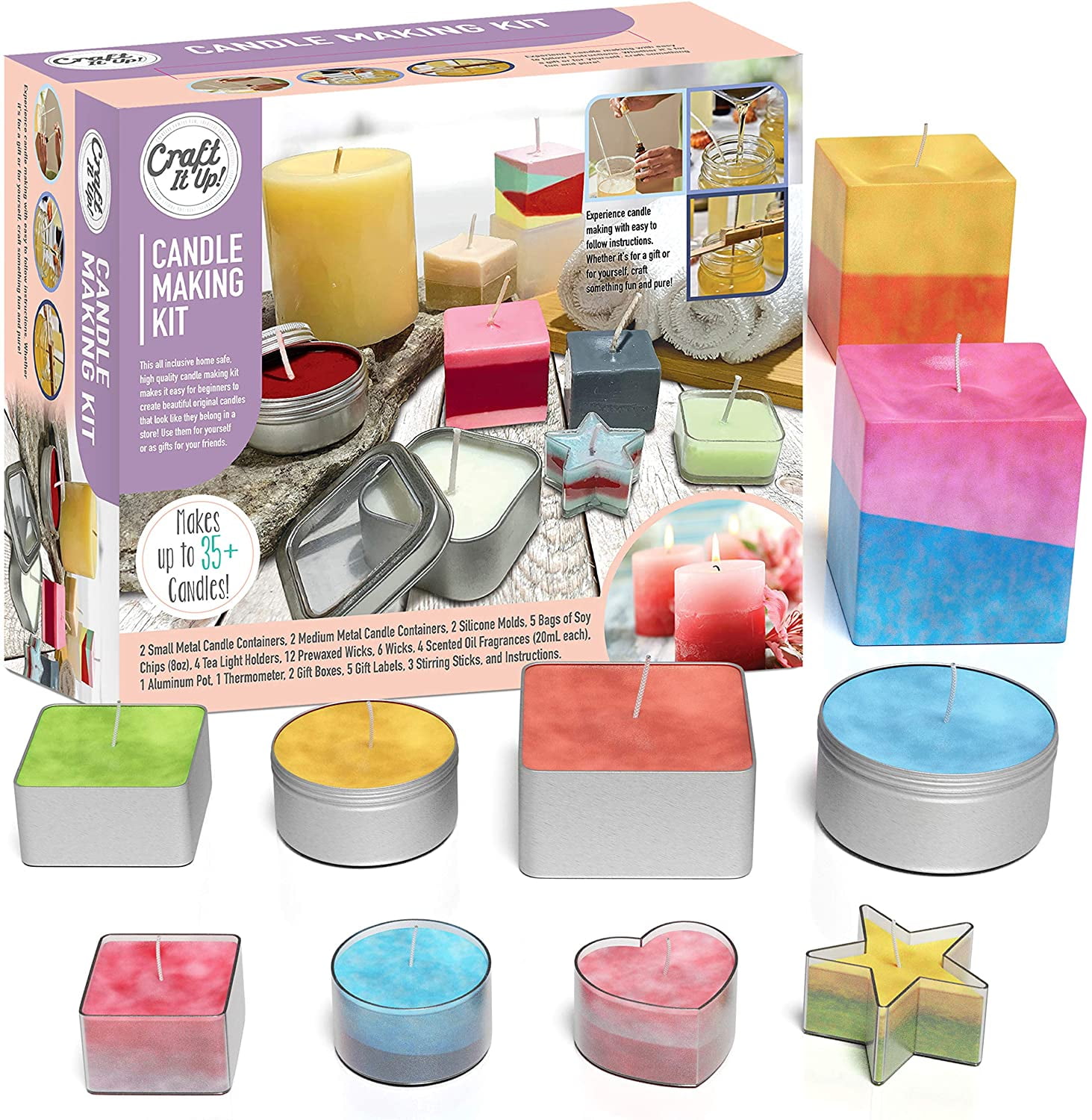 Craft It Up Candle Making Kit, DIY Set with Silicone Molds, Soy Wax ...