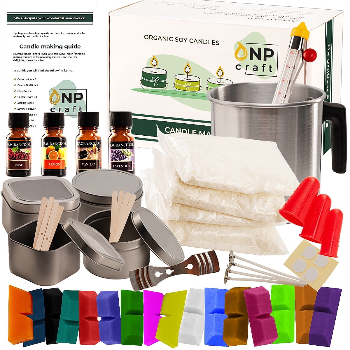 Candle Making Kit, Soy Wax Flakes, Wicks, Pitcher, Fragrance Oil, 16 ...