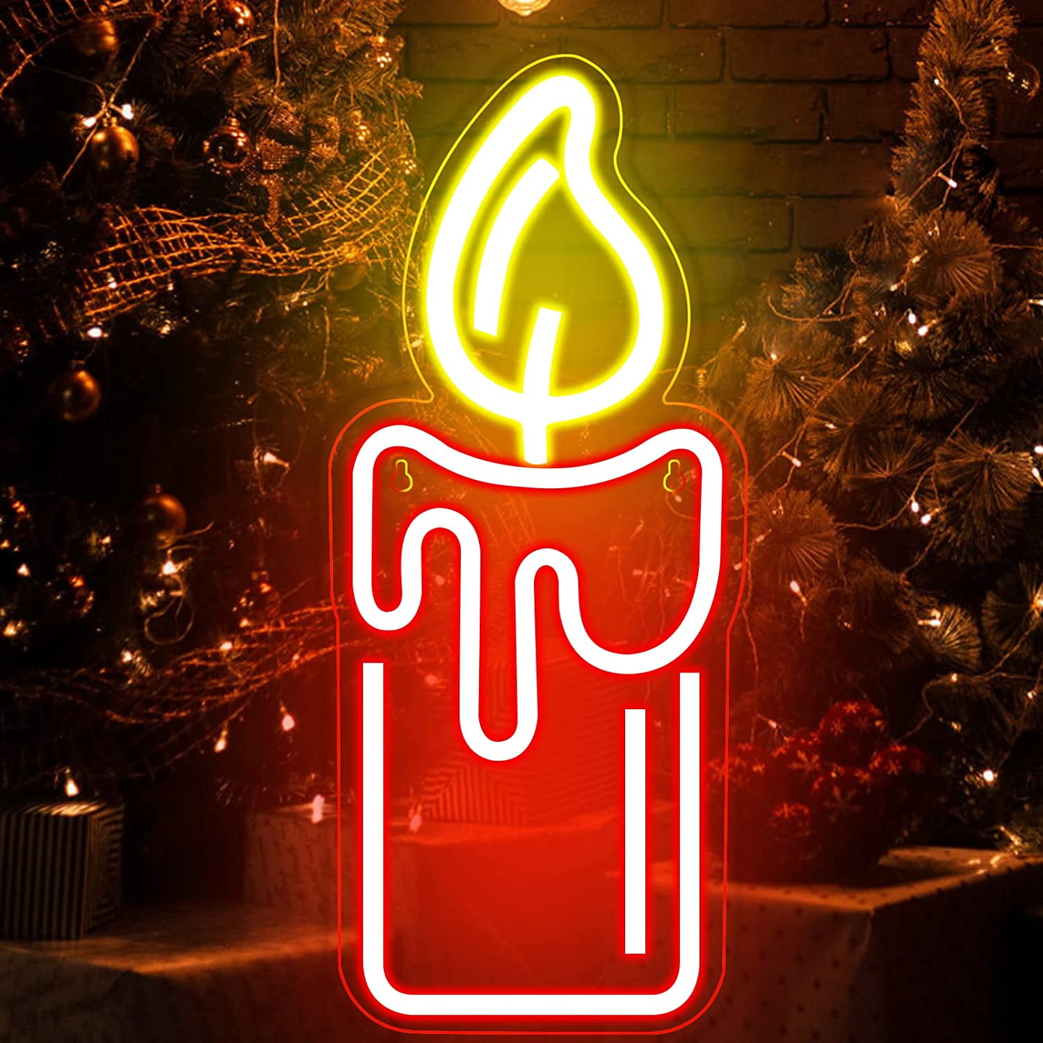 Candle Neon Sign Christmas Decoration, Red Acrylic Candle Shape Neon ...