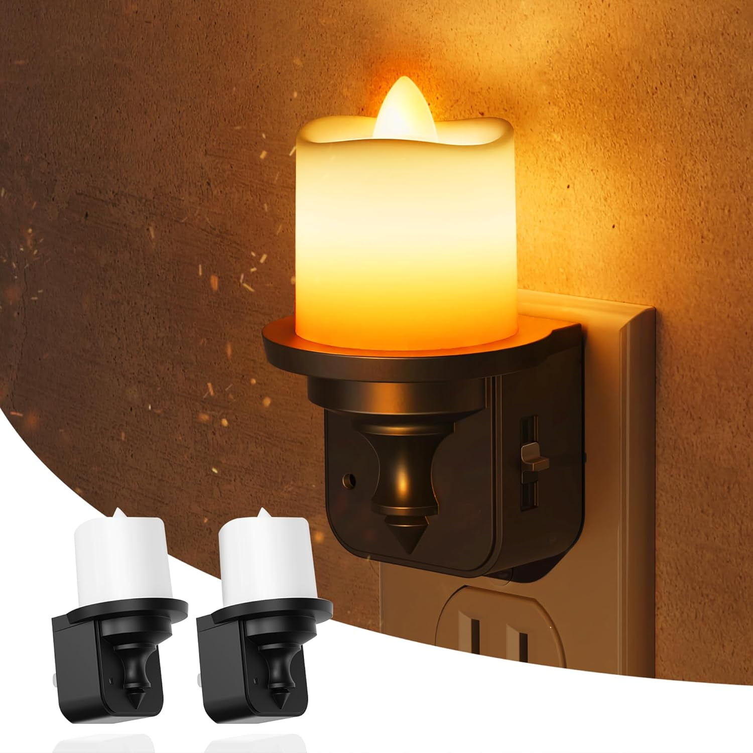 Candle Night Light, Amber Lights Plug into Wall, Flameless Nightlight ...