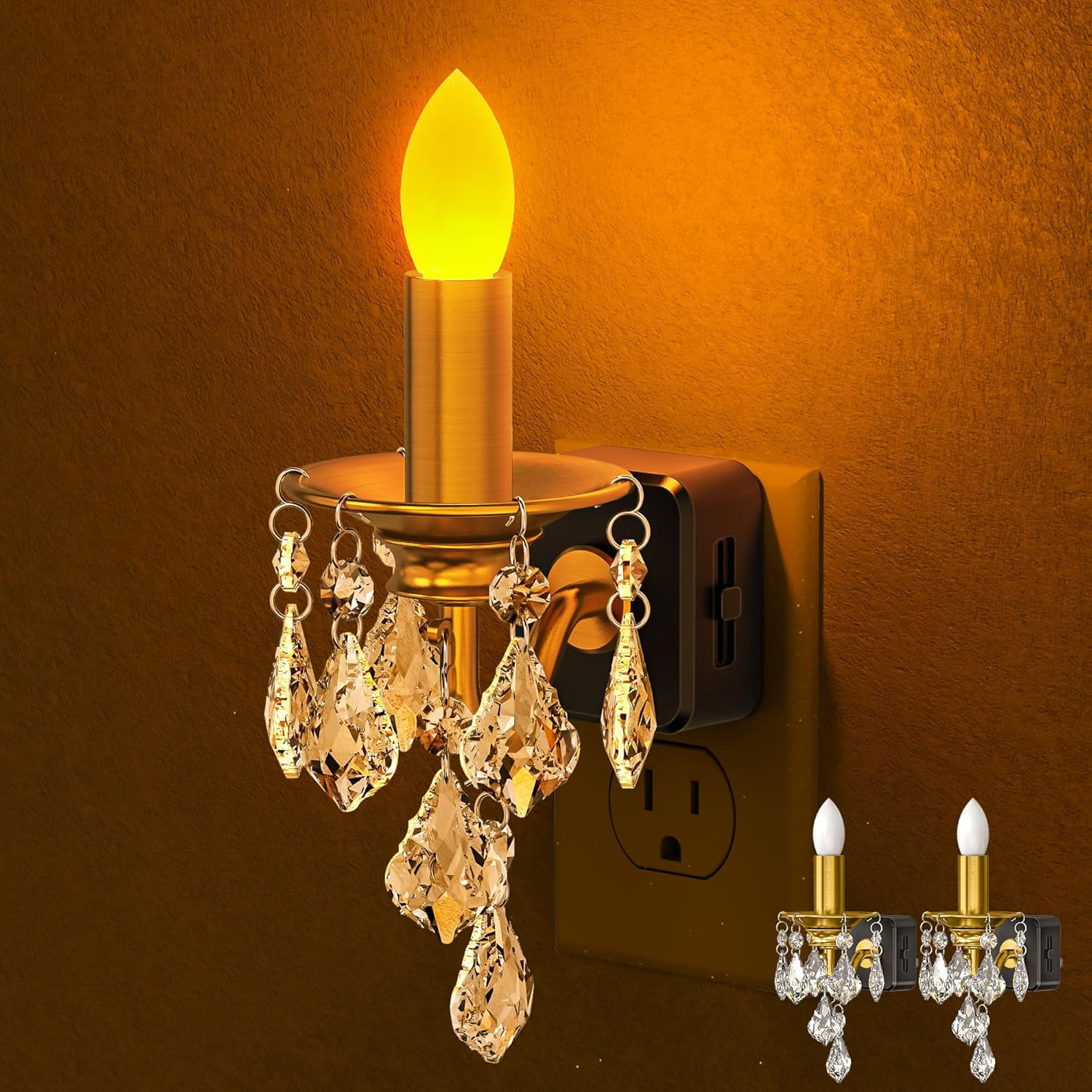 Candle Night Lights Plug into Wall, LED Amber Night Light with Dusk to ...