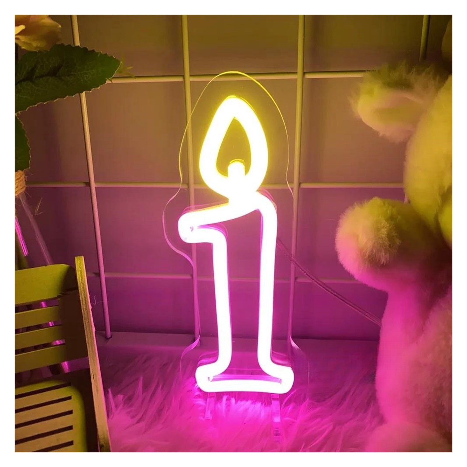 Candle Number Neon Lights USB Powered Dimmable Birthday Candle Neon ...