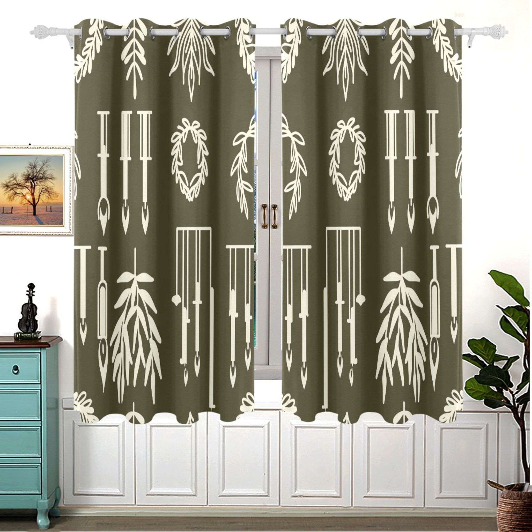 Candle Patterns 63x55in Window Curtain Panels 63x55in 2-Piece Heavy ...