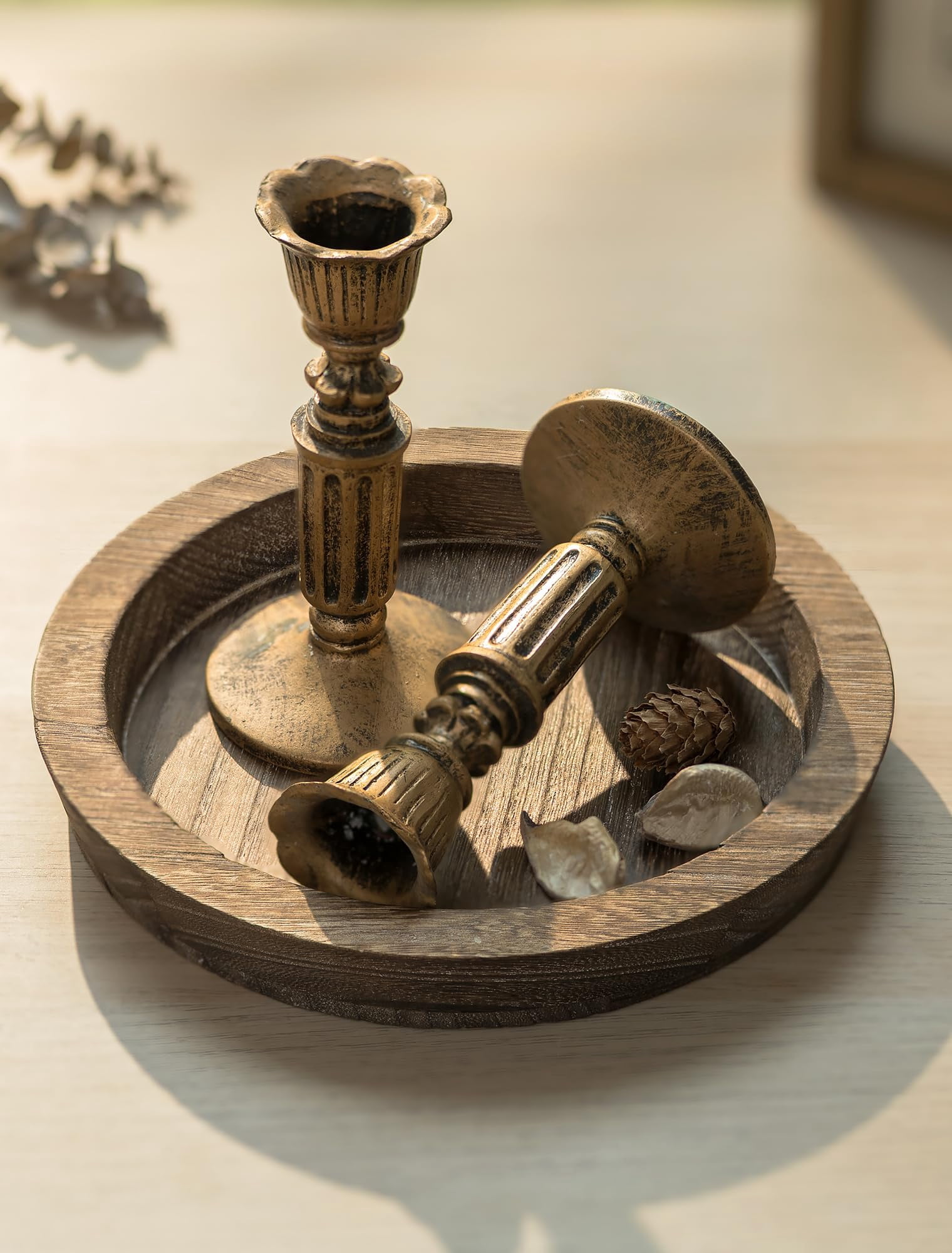 Candle Plate Holder Tray: Round White Wood Decorative Tray Decor ...