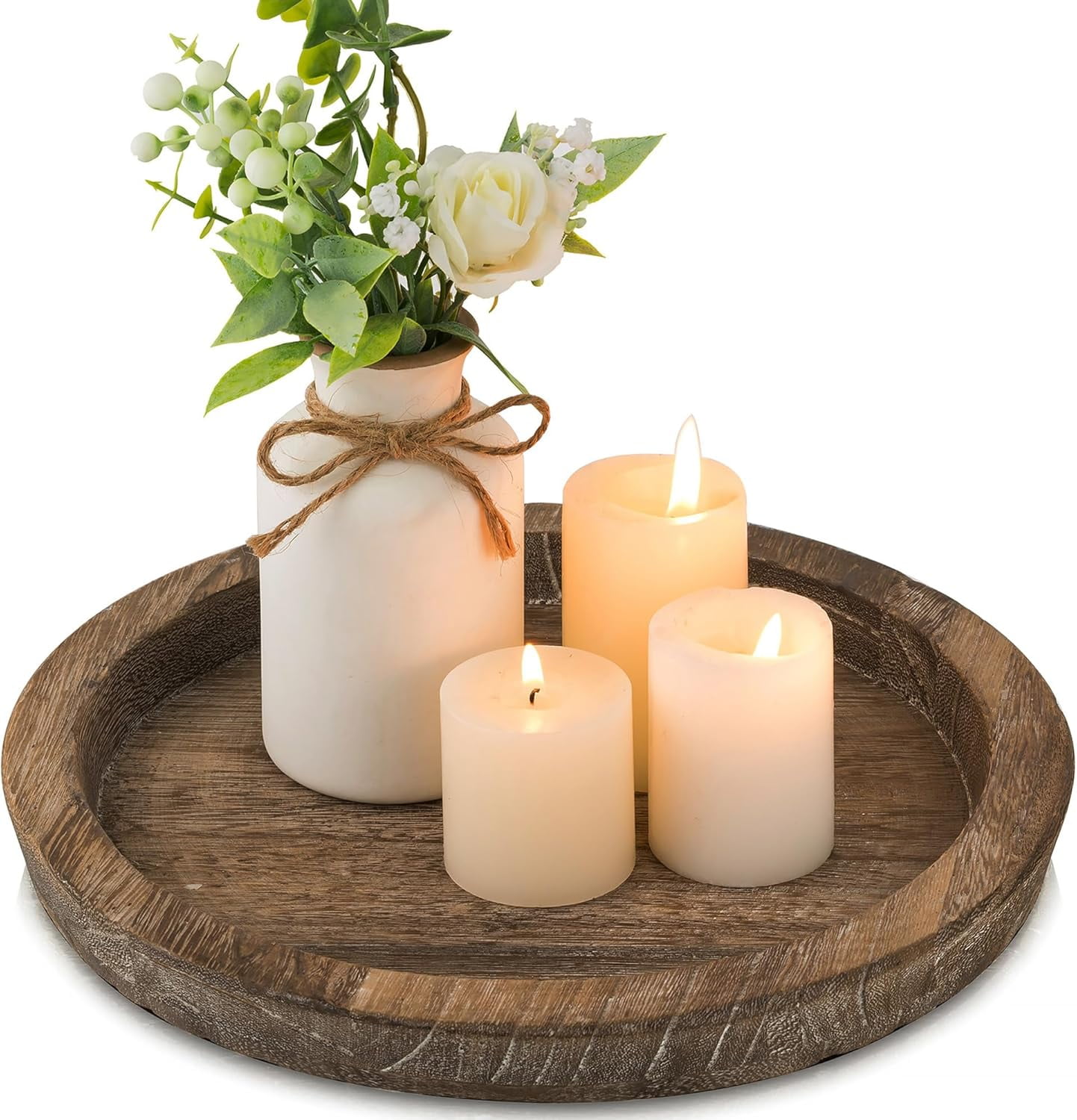 Candle Plate Holder Tray: Round Wood Decorative Candle Plate Decor ...