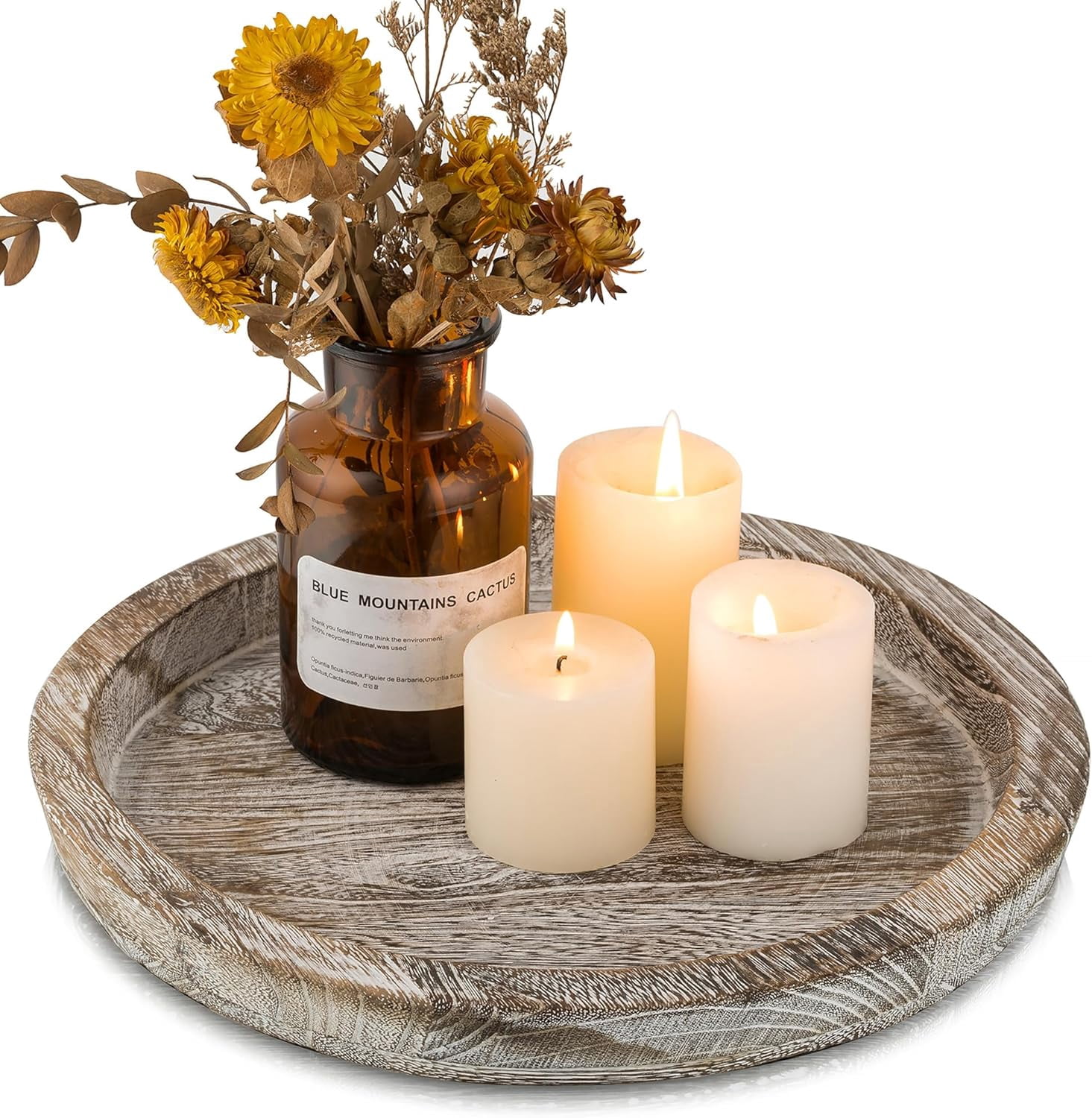 Candle Plate Holder Tray: Round Wooden Decorative Candle Plate Small ...