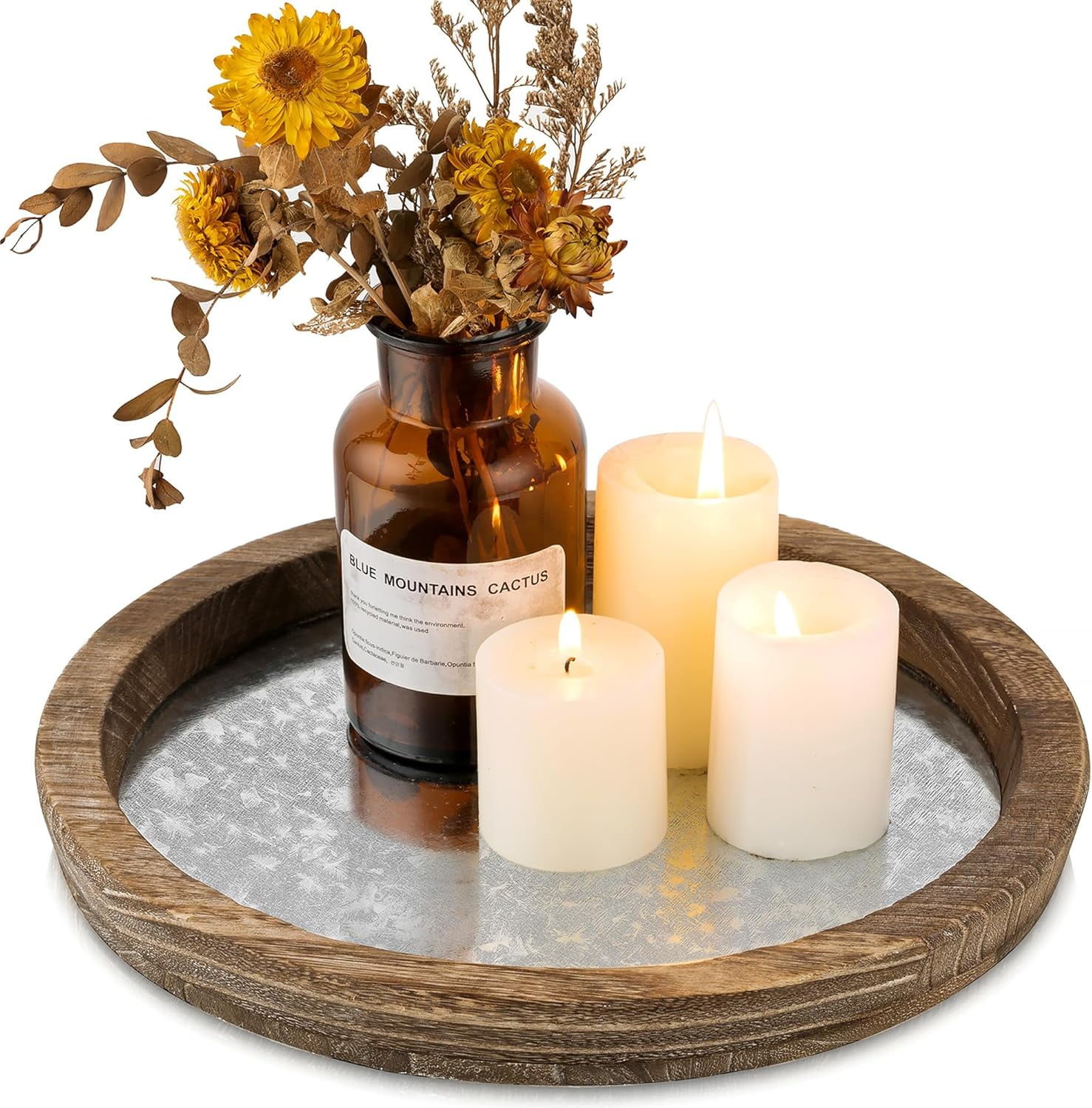 Candle Plate Holder Tray: Round Wooden Decorative Candle Plate Small ...