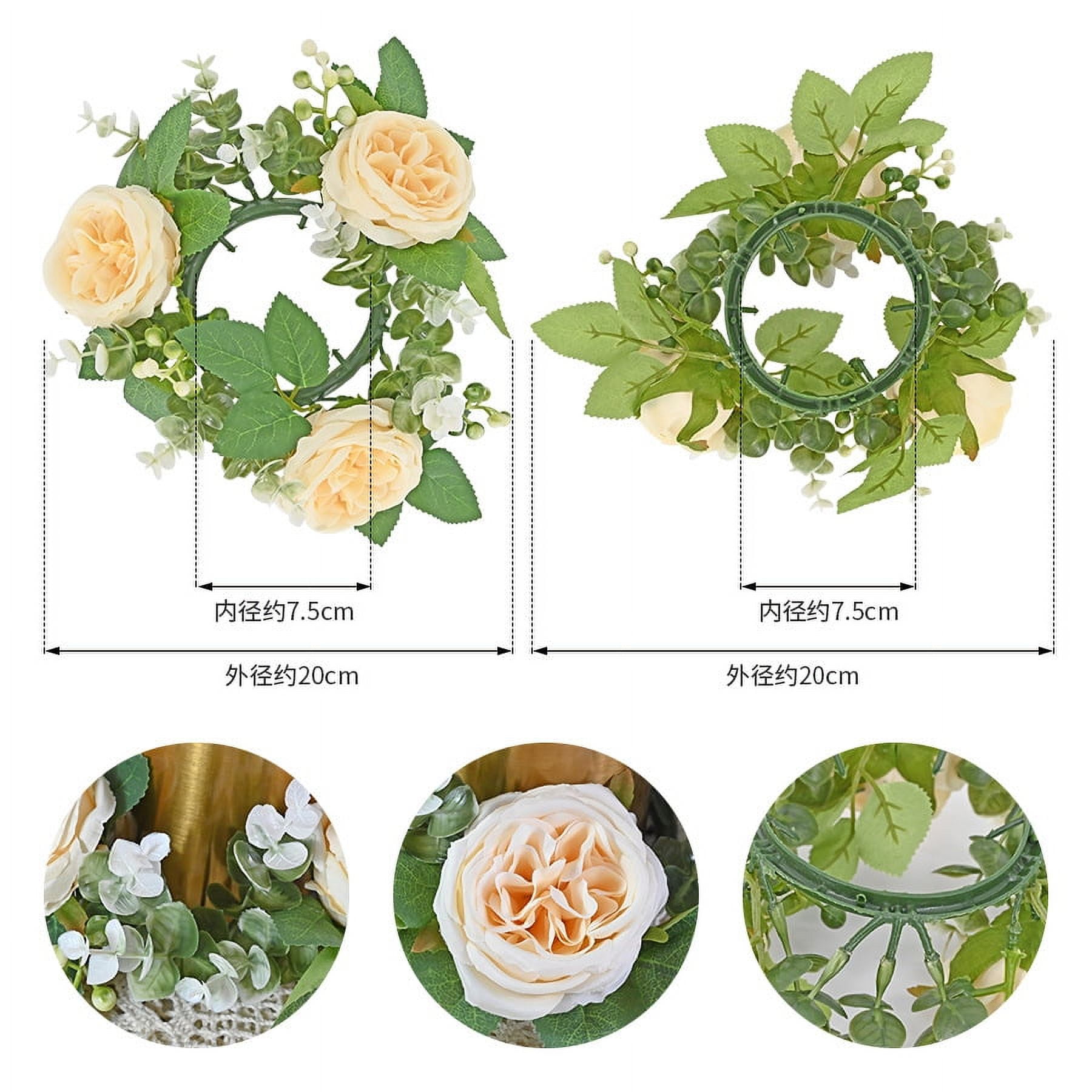 Candle Ring Artificial Rose Candle Wreath Decorative Table Centerpiece ...