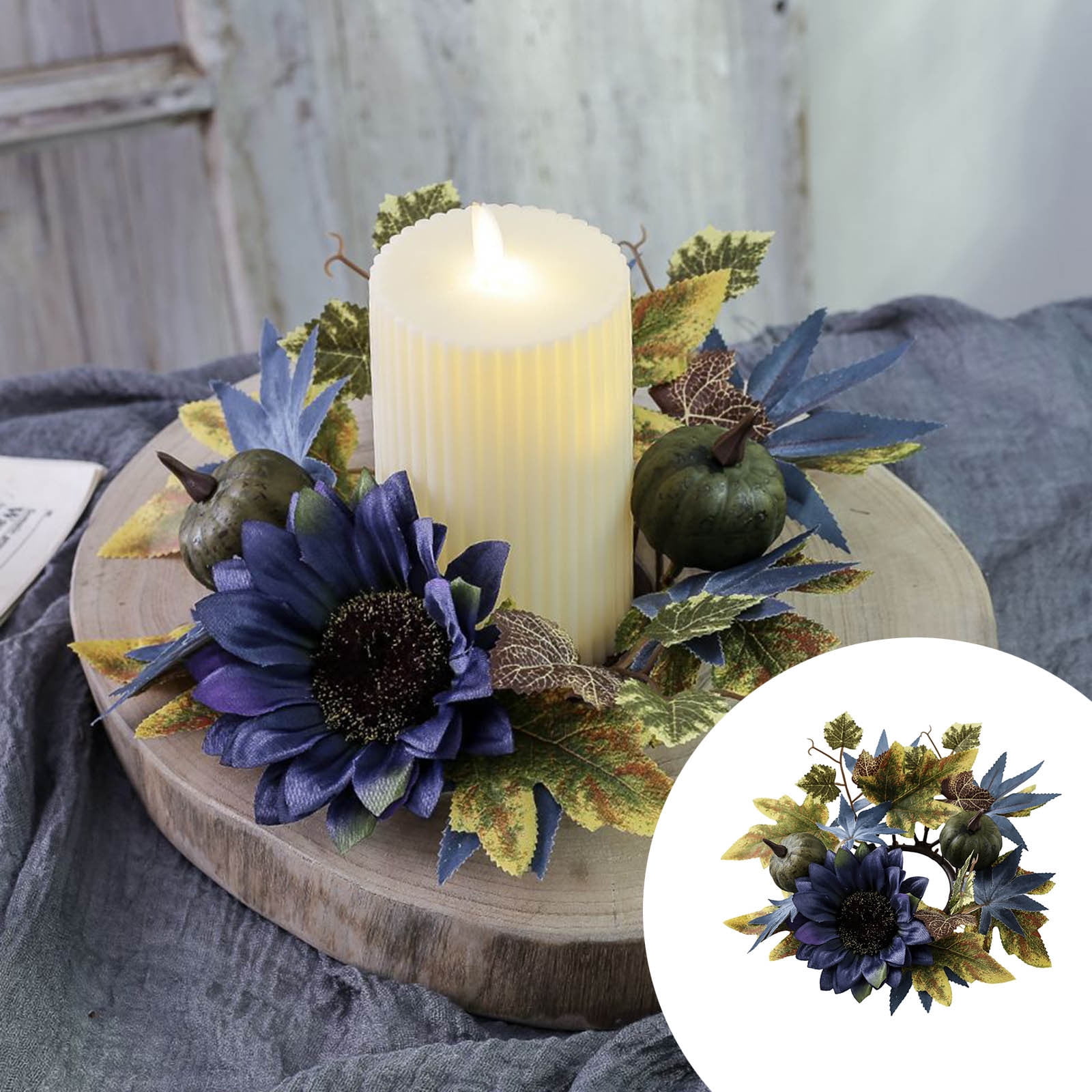 Candle Rings Wreath Pillar Candle Holder Fall Artificial Leaf Harvest ...