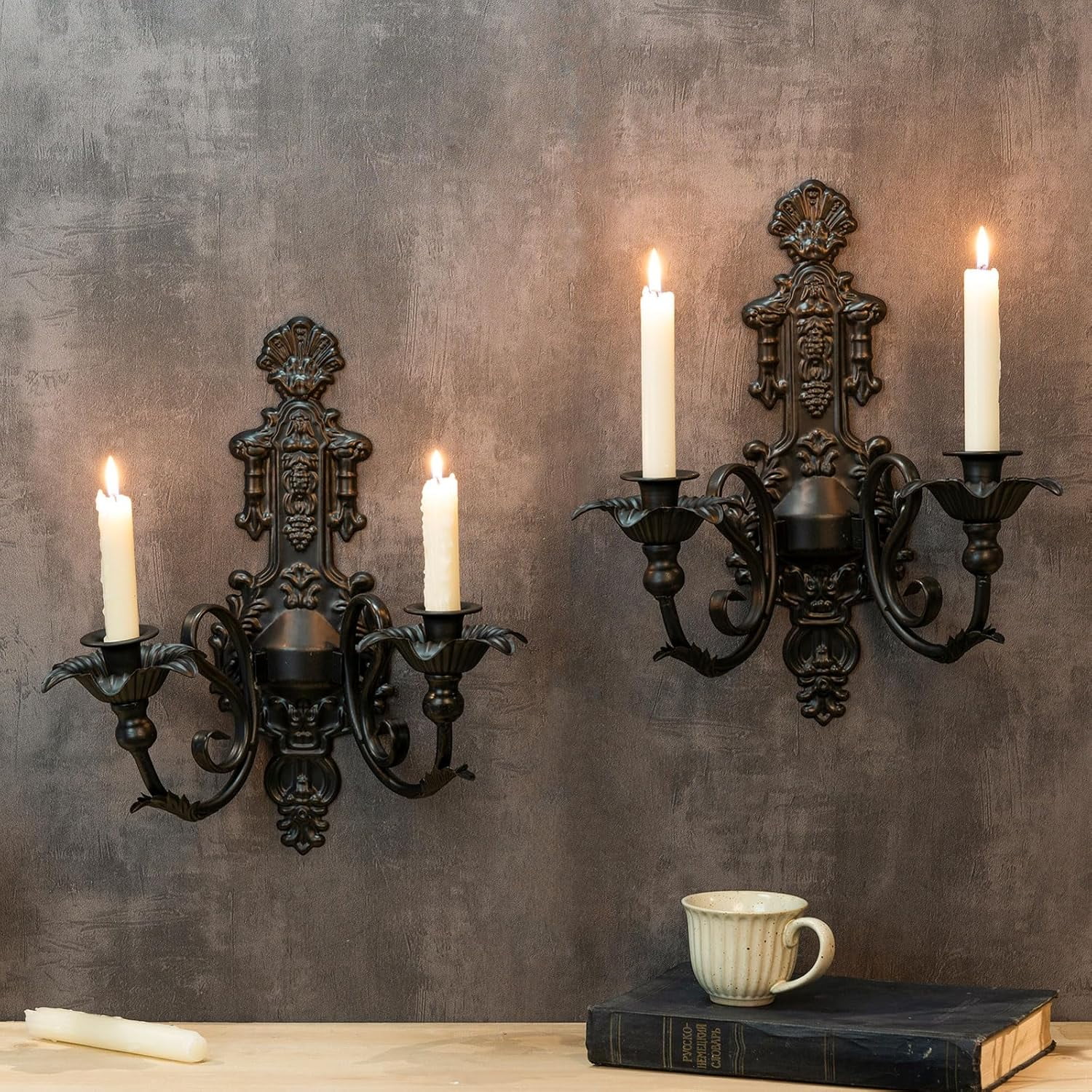 Candle Sconce(Set of 2)-Metal Gothic Wall Decorations-Rustic Home Decor ...