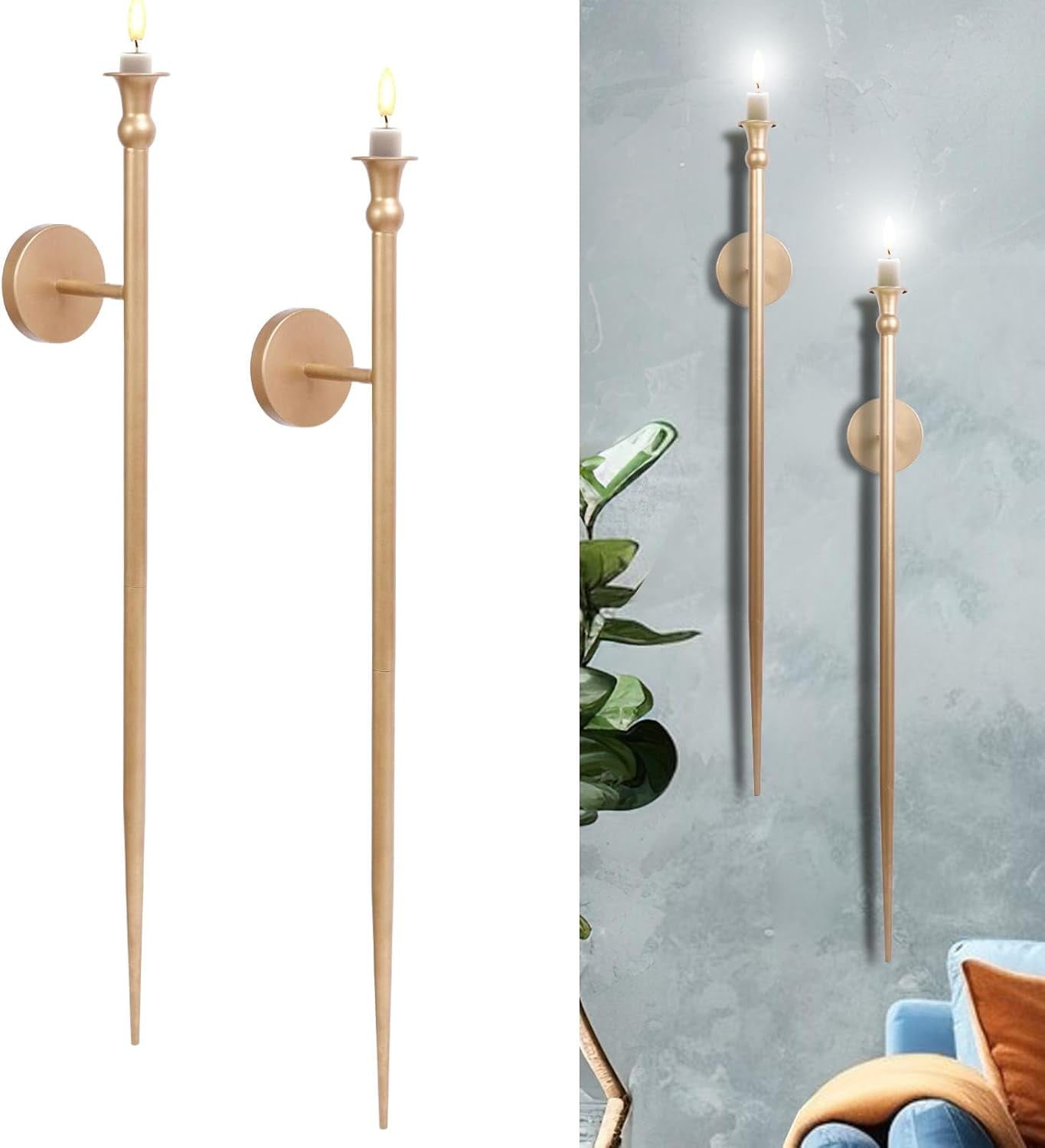 Candle Sconces Long Wall Candle Holder - Set of 2 Gold Long Wall Candle ...