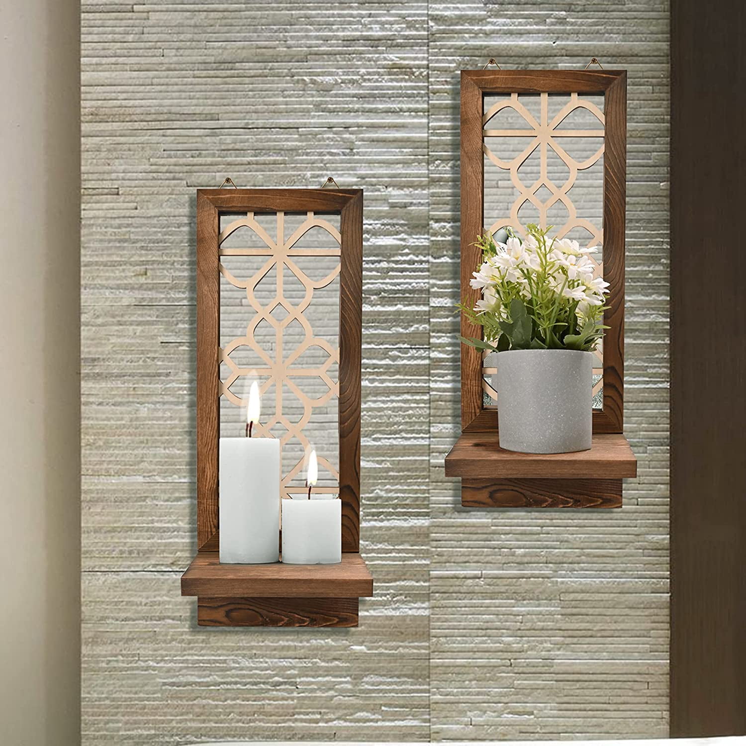 Candle Sconces Wall Decor Set of 2, Wall Candle Holder Rustic Home ...