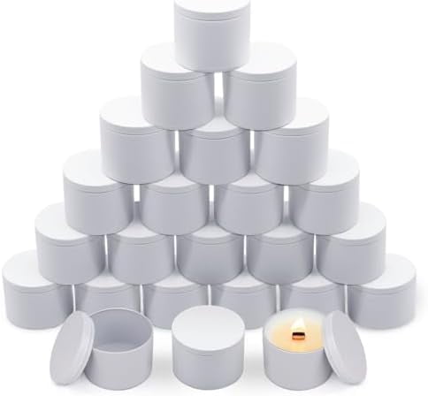 Candle Tins 8 OZ, Set of 24 Premium Matte Full White Candle Jars for ...