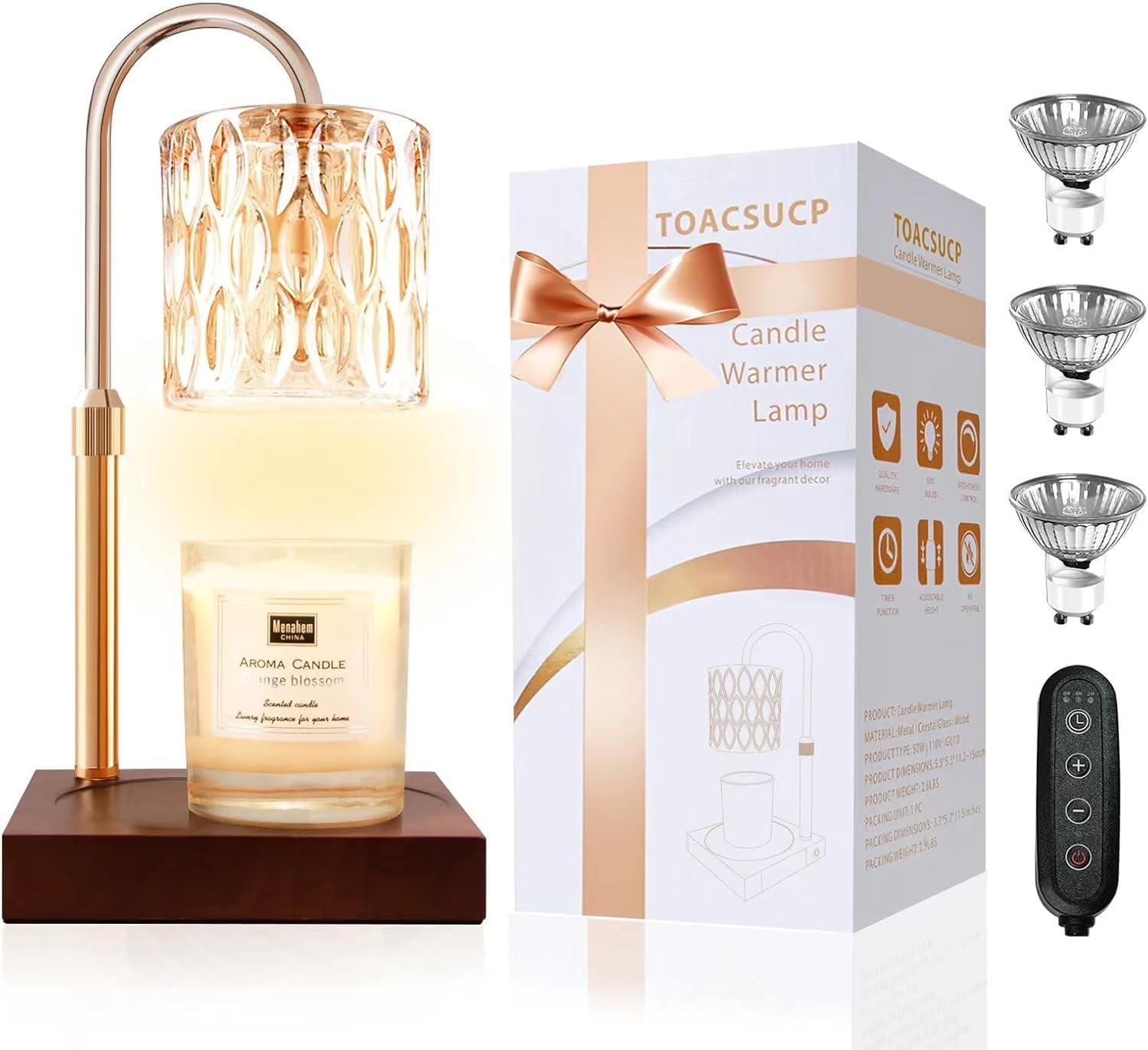 Candle Warmer Lamp with 3 Bulbs, Adjustable Height Dimmable Candle ...