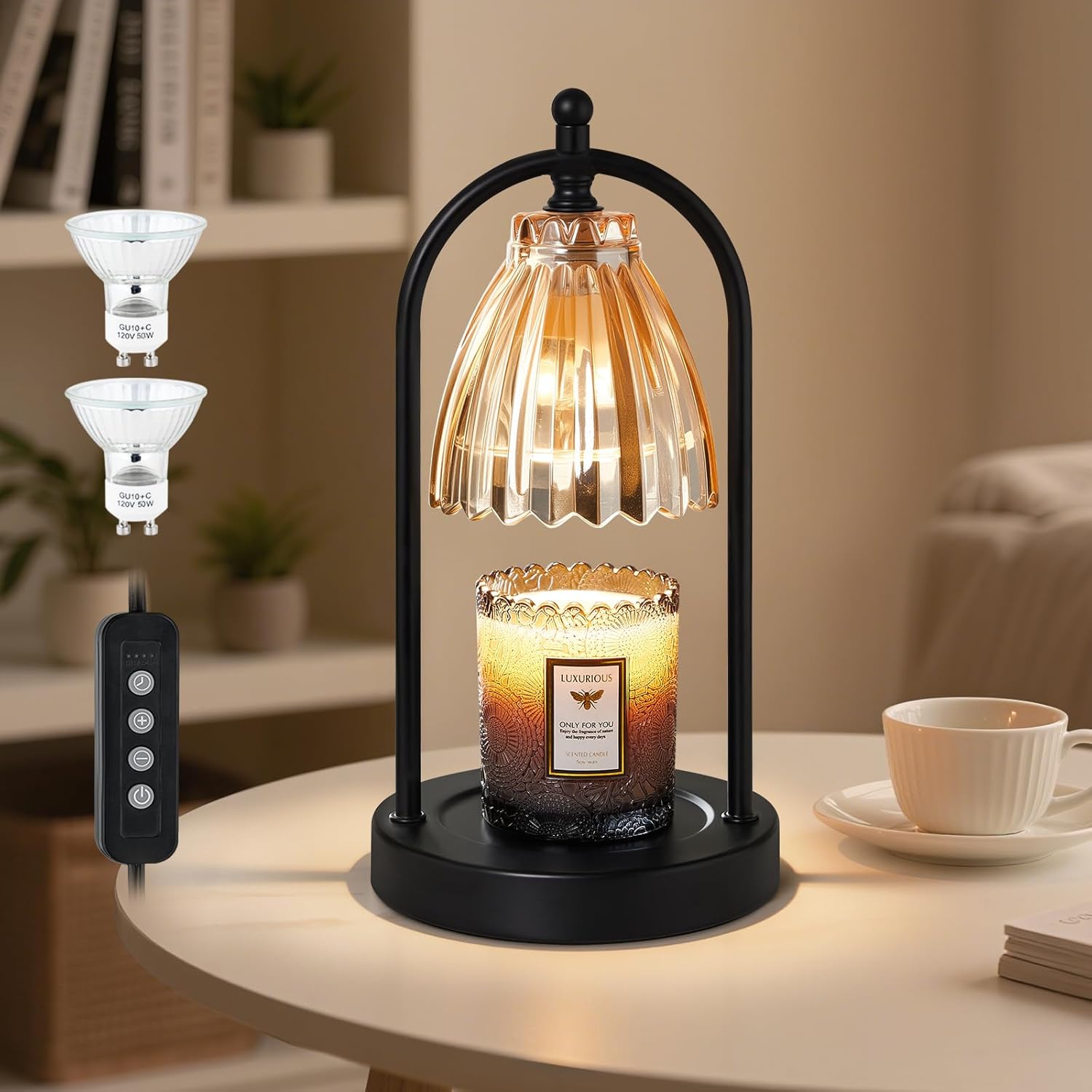Candle Warmer Lamp with Timer, Black Candle Lamps Linen Fabric Shade, 3 ...