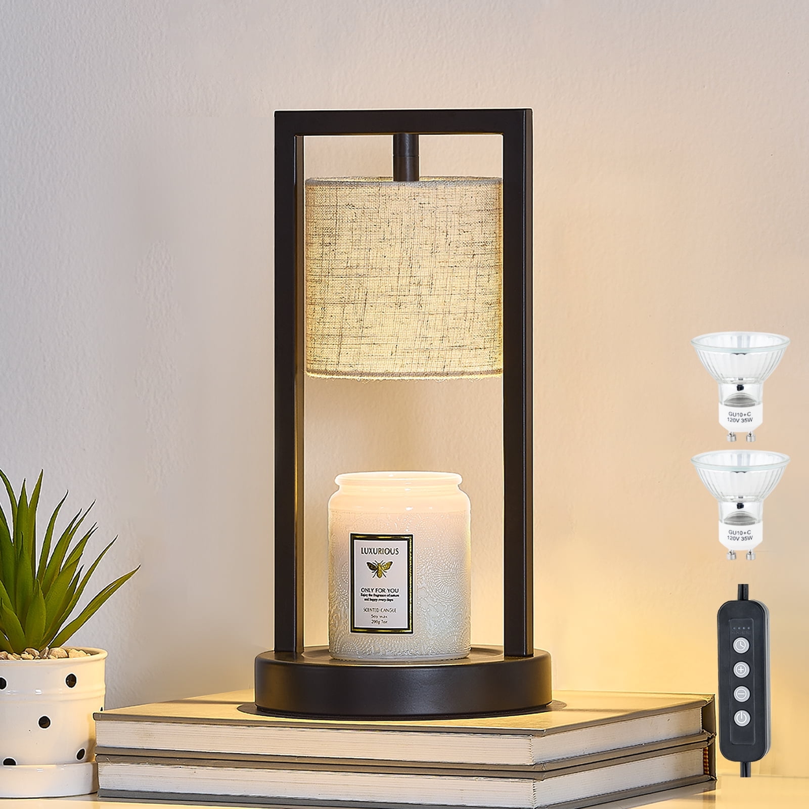 Candle Warmer Lamp with Timer, Black Candle Lamps Linen Fabric Shade, 3 ...
