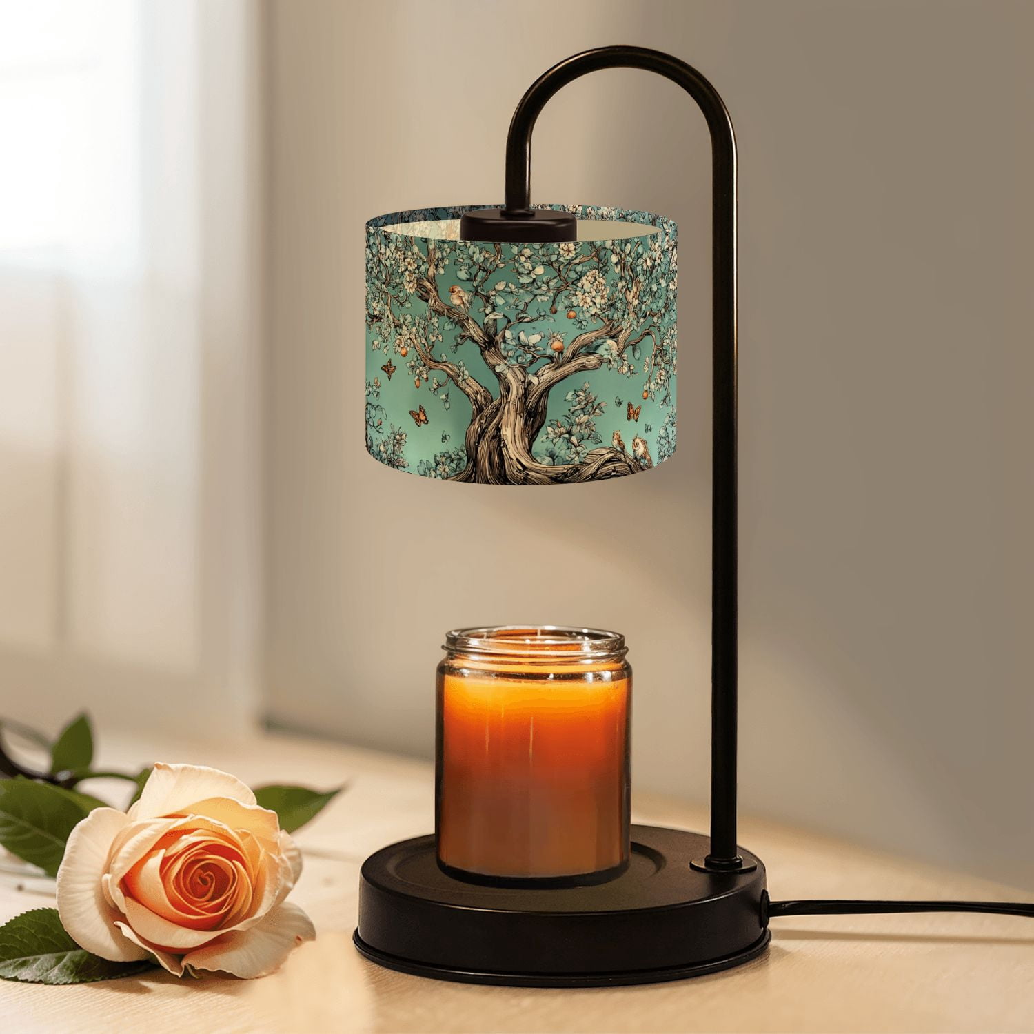 Candle Warmer Lamp with Timer, Chinoiserie Nature Traditional Flowering ...