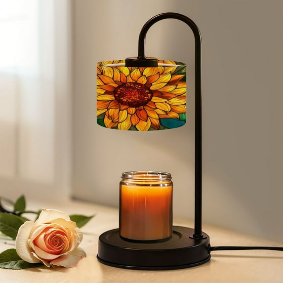 Candle Warmer Lamp with Timer, Decorative Sunflower Glass Panel Stained ...