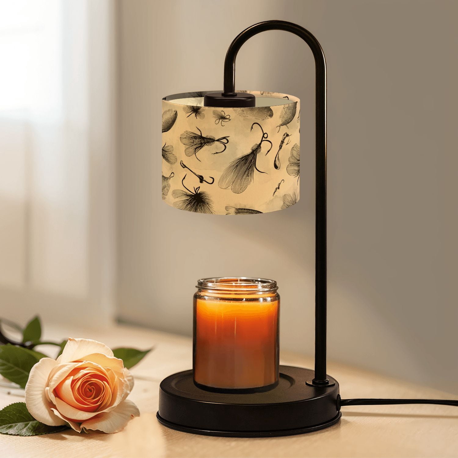 Candle Warmer Lamp with Timer Dimmer Fishing theme seamless Fly fishing ...