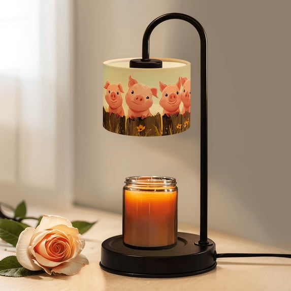 Candle Warmer Lamp with Timer Dimmer Four Cute Cartoon Pigs Rustic Farm ...