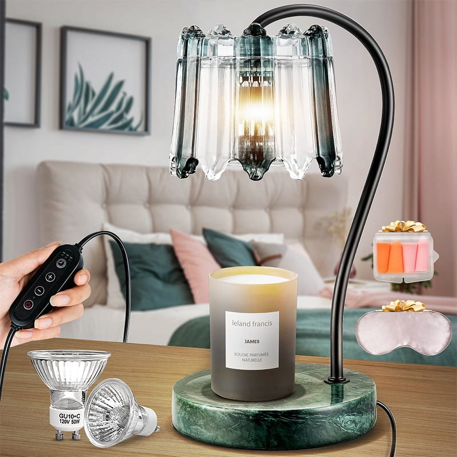 Candle Warmer Lamp With Timer And Dimmer - Green Marble Base With Retro ...