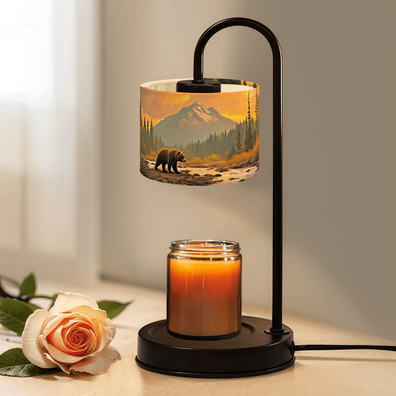 Candle Warmer Lamp with Timer Dimmer Grizzly Bear Walking Forest Stream ...