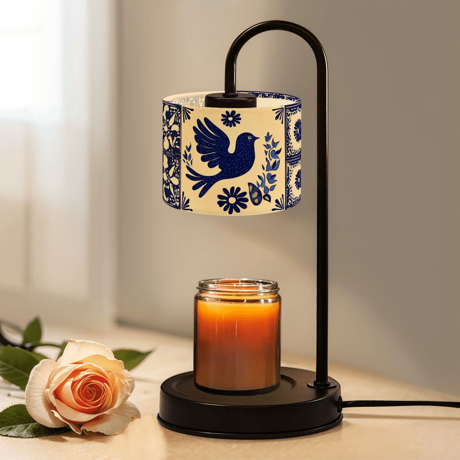 Candle Warmer Lamp with Timer Dimmer Mexican Blue White Decorative Tile ...