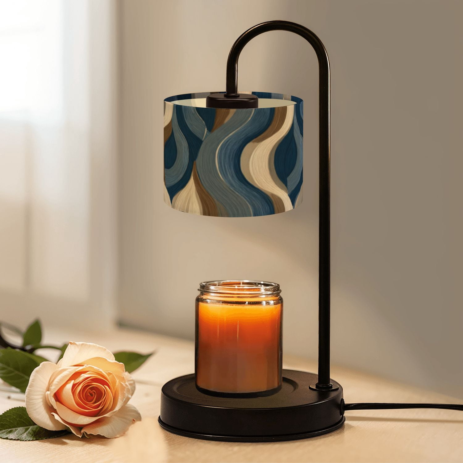 Candle Warmer Lamp with Timer Dimmer Retro Geometric Wave Navy Blue ...