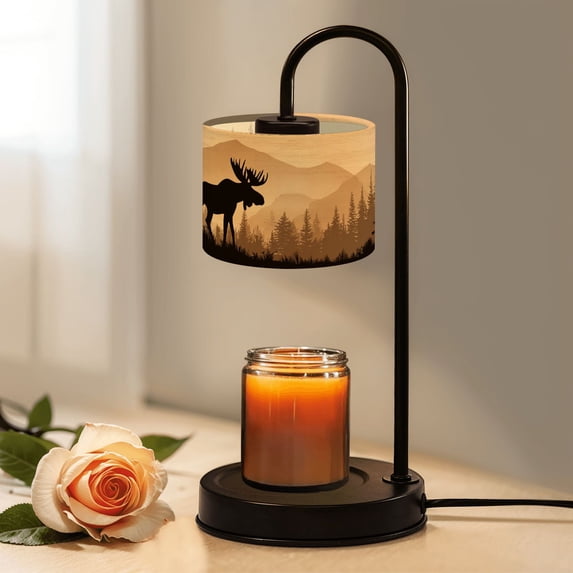 Candle Warmer Lamp with Timer Dimmer Silhouette Moose Pine Forest ...