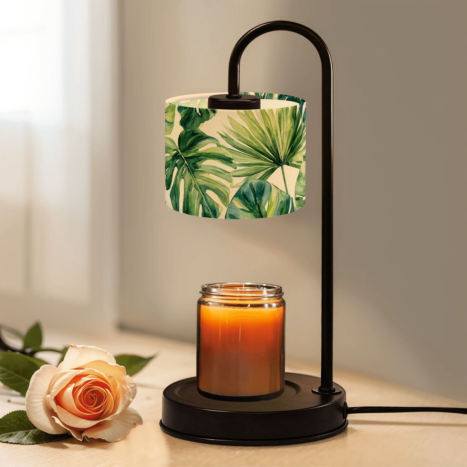 Candle Warmer Lamp with Timer Dimmer Tropical Green Monstera Palm ...