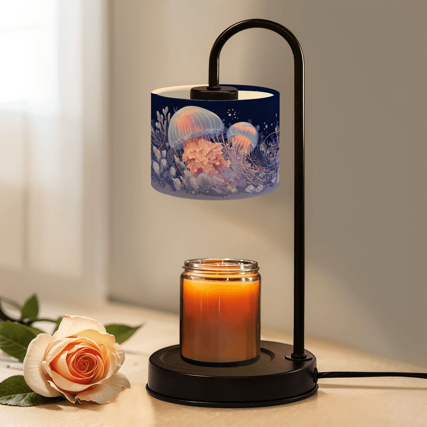 Candle Warmer Lamp with Timer Dimmer Underwater Jellyfish Scene Soft ...
