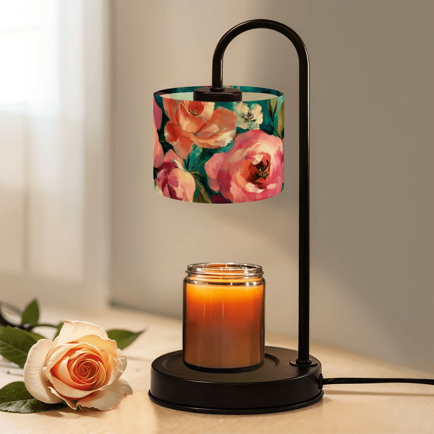 Candle Warmer Lamp with Timer Dimmer Vibrant Floral Bouquet Pink Roses ...