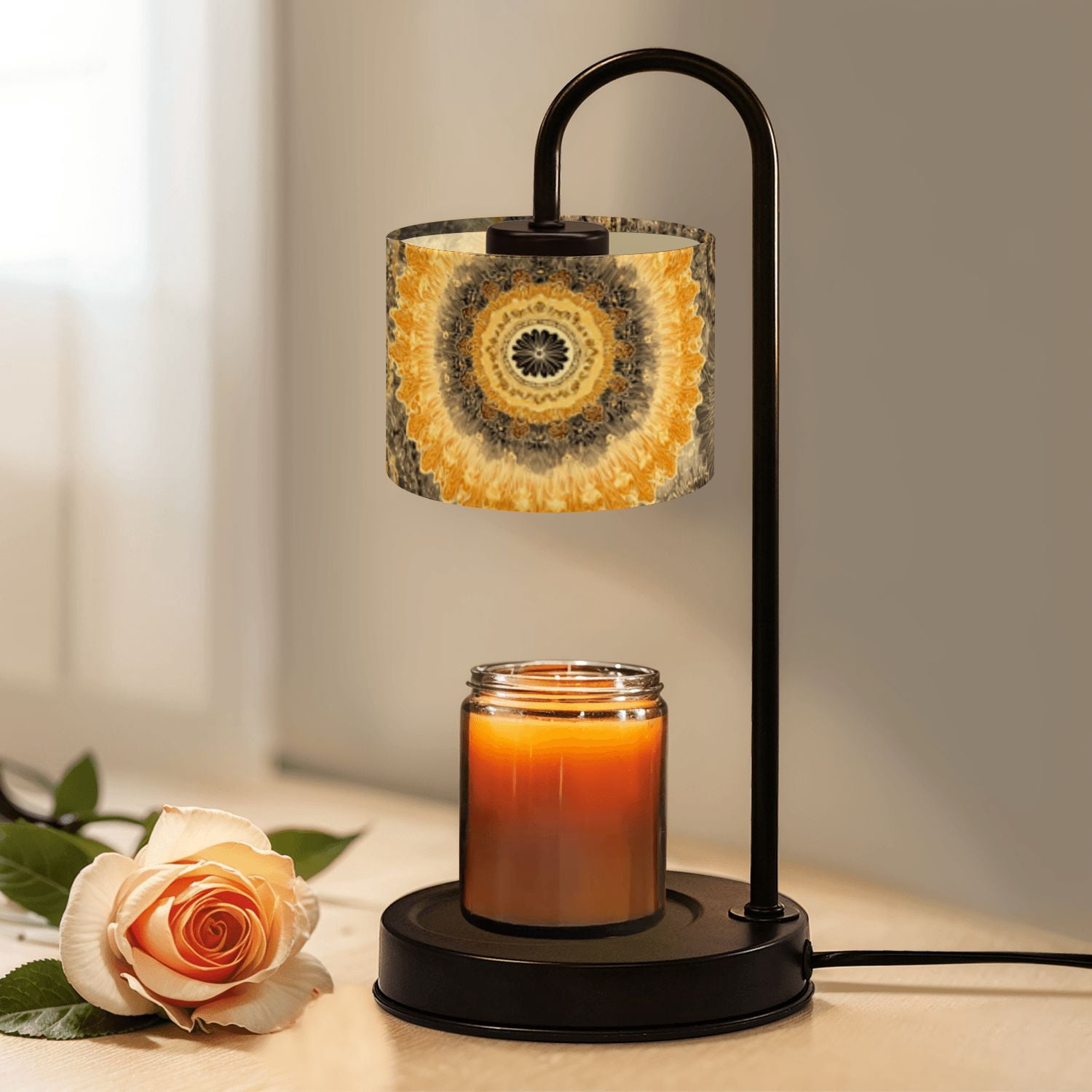 Candle Warmer Lamp with Timer Dimmer Warm Yellow Gray Mandala Design ...