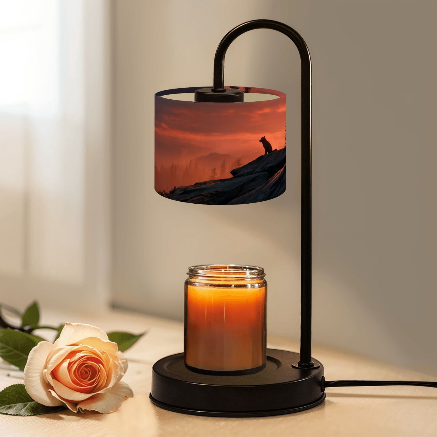 Candle Warmer Lamp with Timer, Dramatic Mountain Scene Bear Cub Pine ...