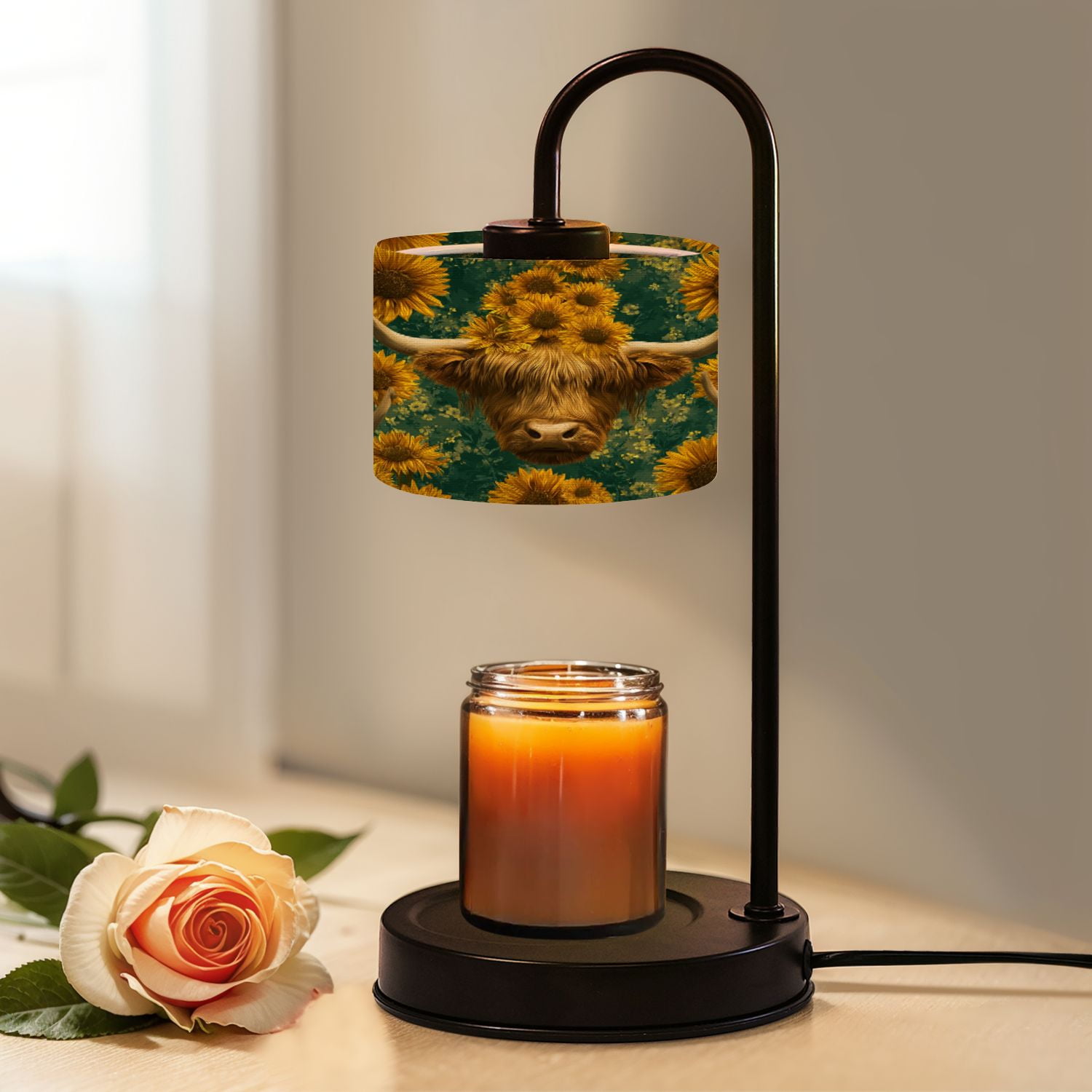 Candle Warmer Lamp with Timer, Highland Cow Faces Sunflowers Greenery ...