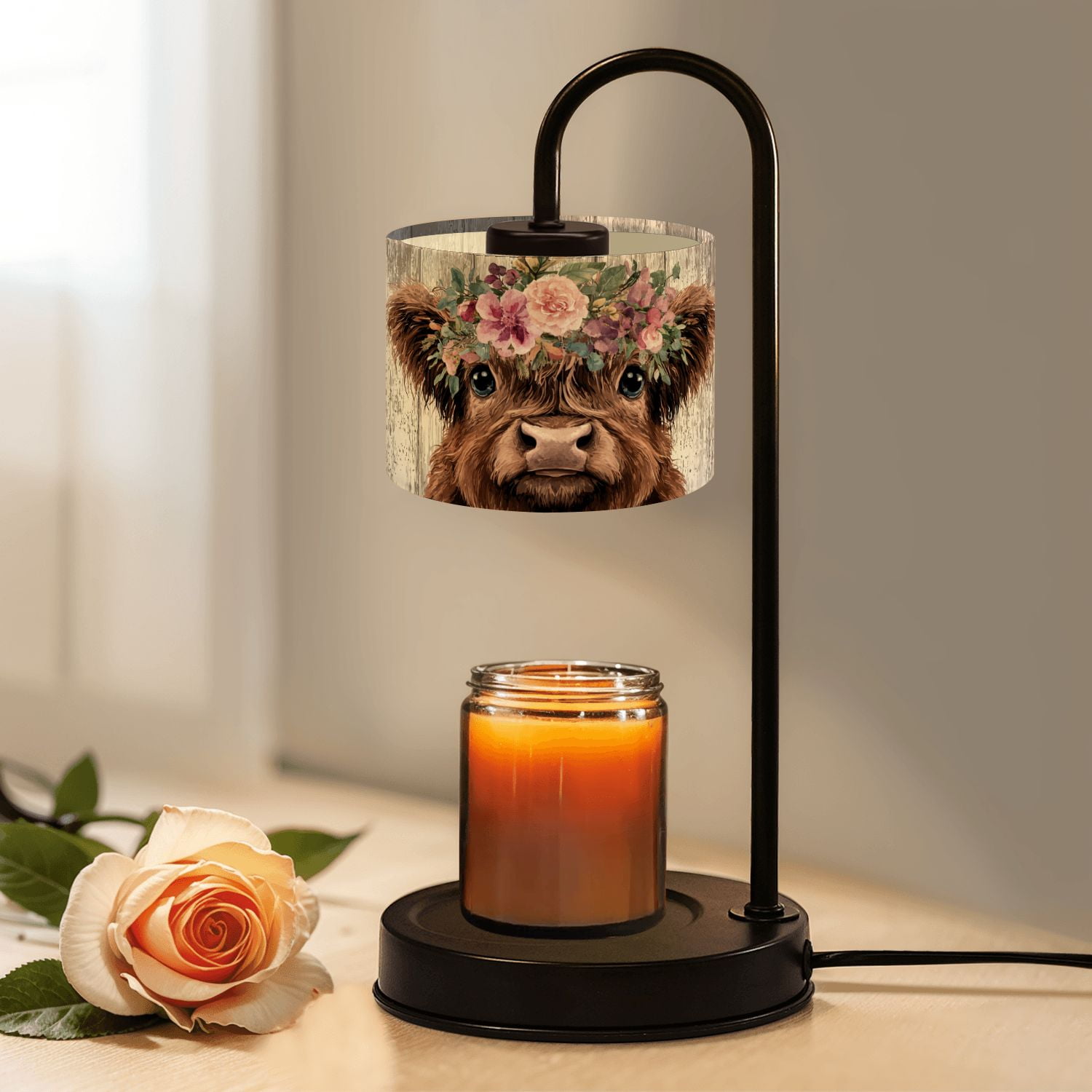 Candle Warmer Lamp with Timer, Retro Scottish Calf Highland Cow Floral ...