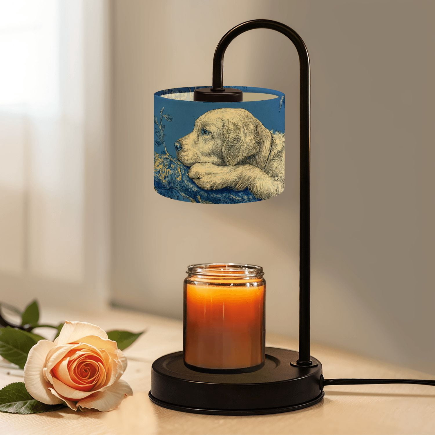 Candle Warmer Lamp with Timer, Rustic Floral Dog Blue White Chinoiserie ...