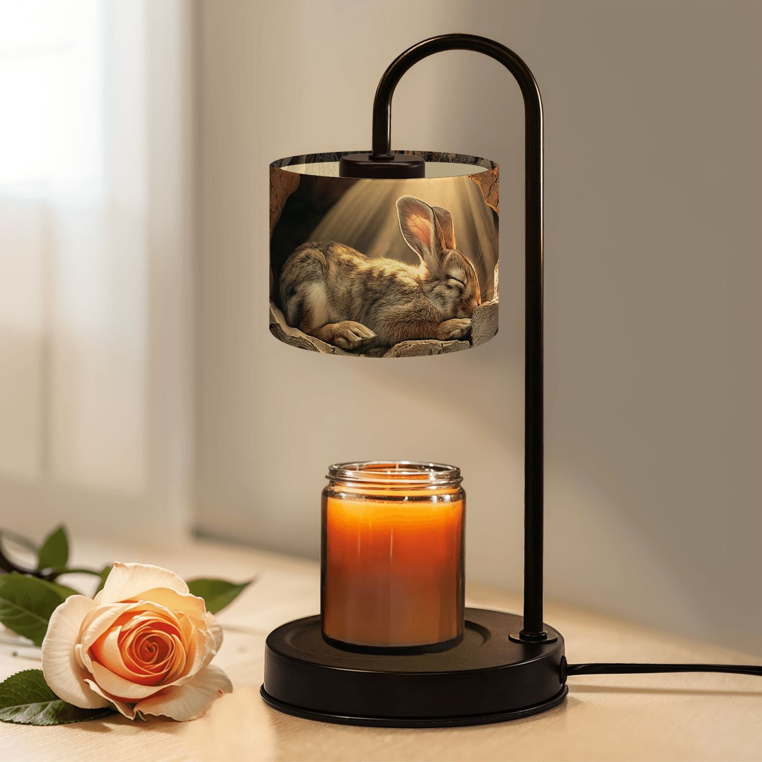 Candle Warmer Lamp with Timer, Sleeping Rabbit Tree Hollow Warm ...