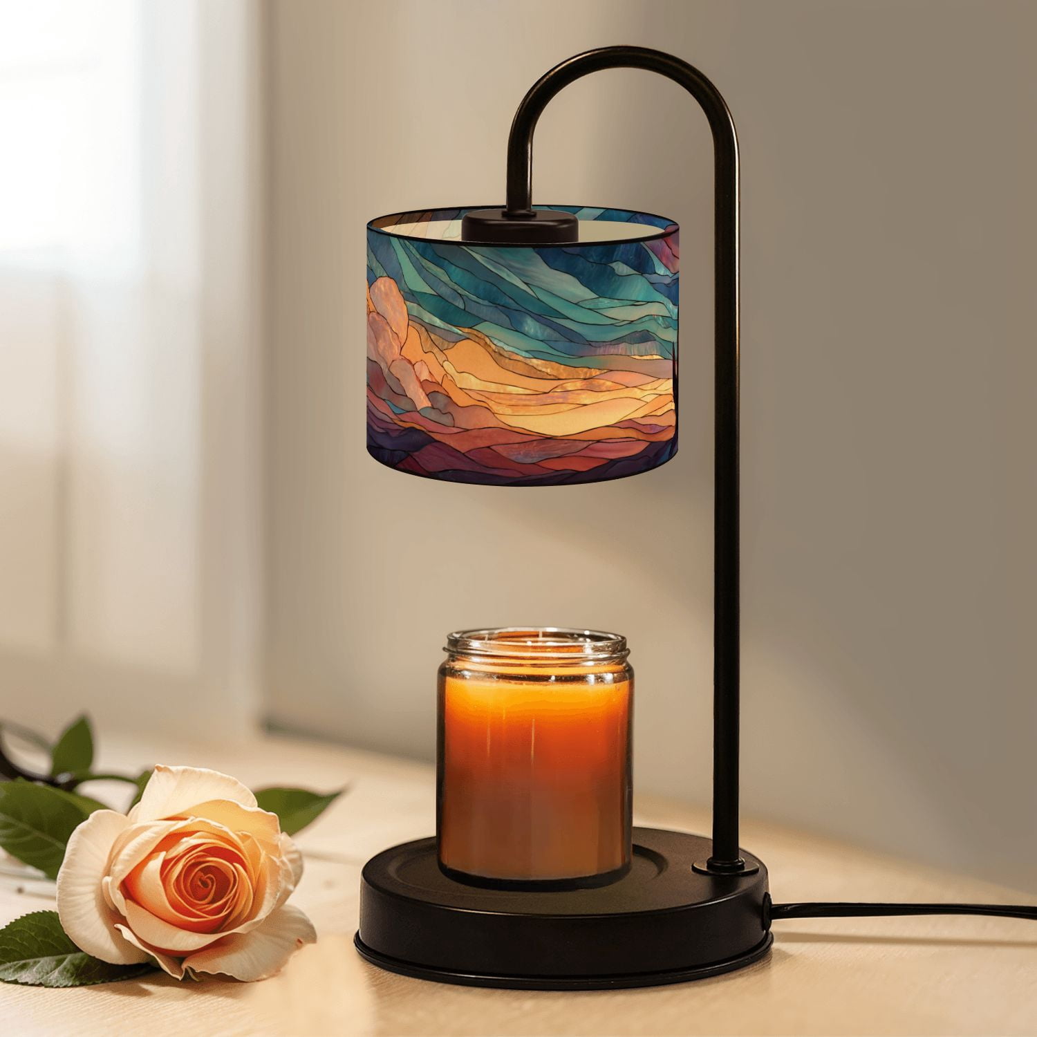 Candle Warmer Lamp with Timer, Western Landscape Stained Glass ...