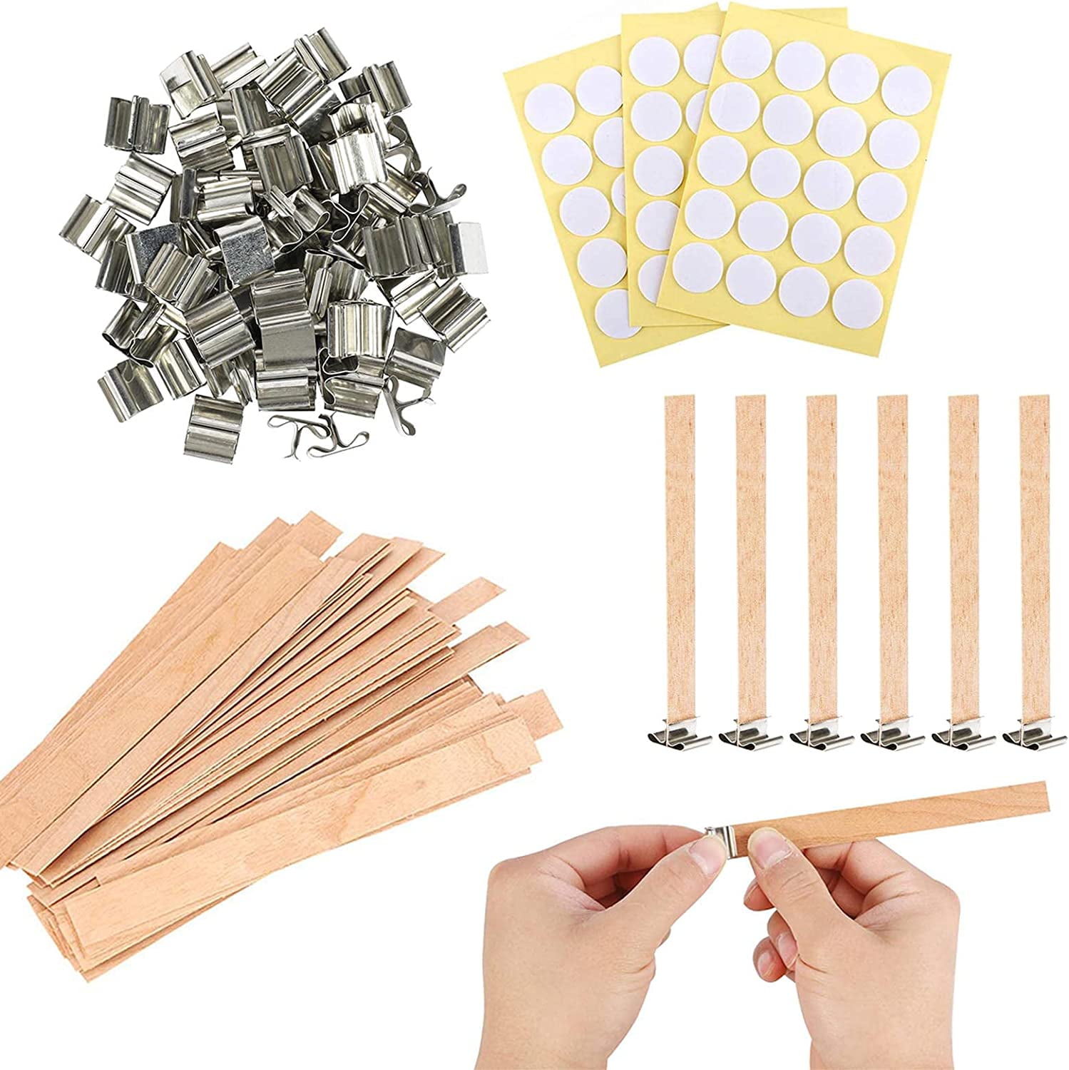 Candle Wick, 60 Sets Wood Wicks with Iron Stand and Stickers, Wood ...