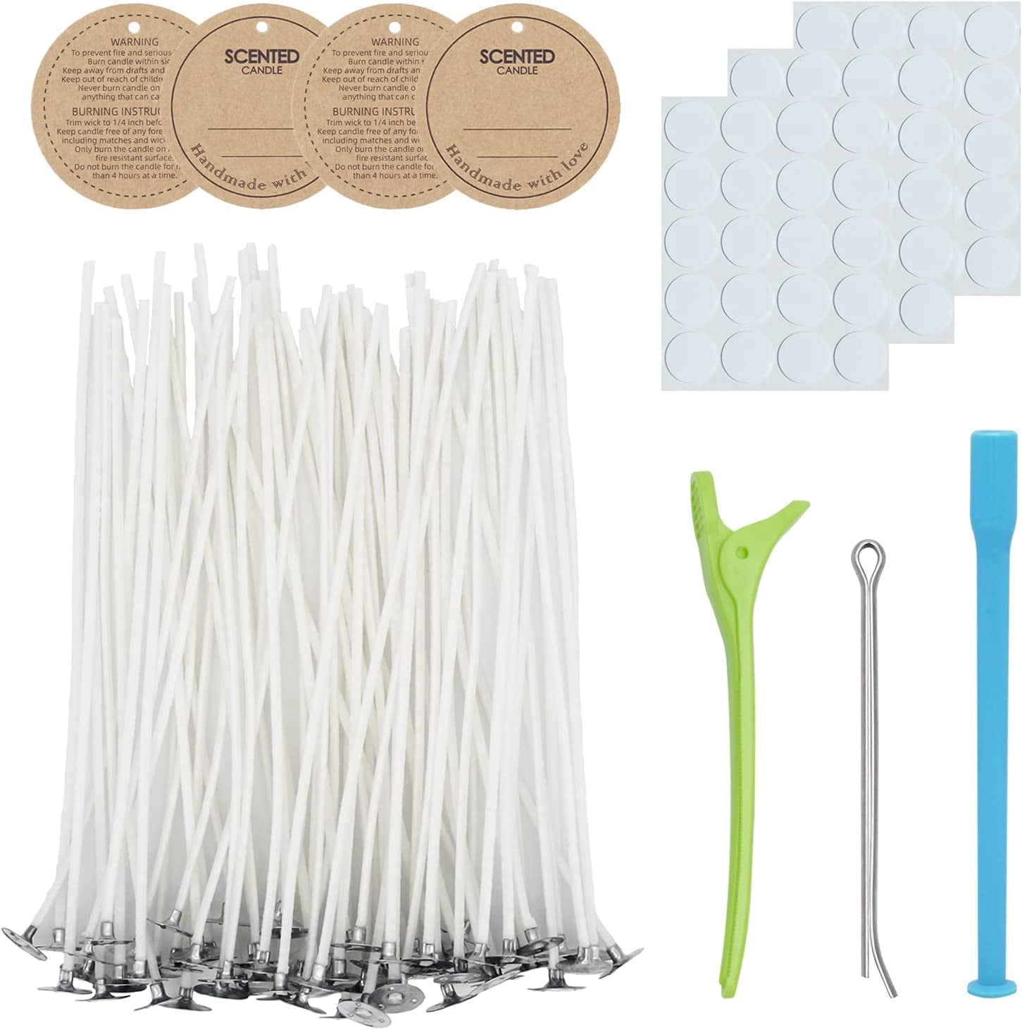 Candle Wick Kit - 60 Cotton Wicks with Candle Making Tools (Thick 4"+6 ...