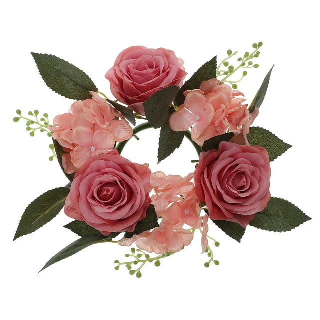 Candle Wreath False Rose Candle Ring Flower Centerpiece for Table ...