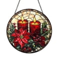 Candle and Poinsettia Stained Glass Suncatcher Window Hanging, Warm ...