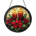 Candle and Poinsettia Suncatcher – Stained Glass Style Window Decor ...