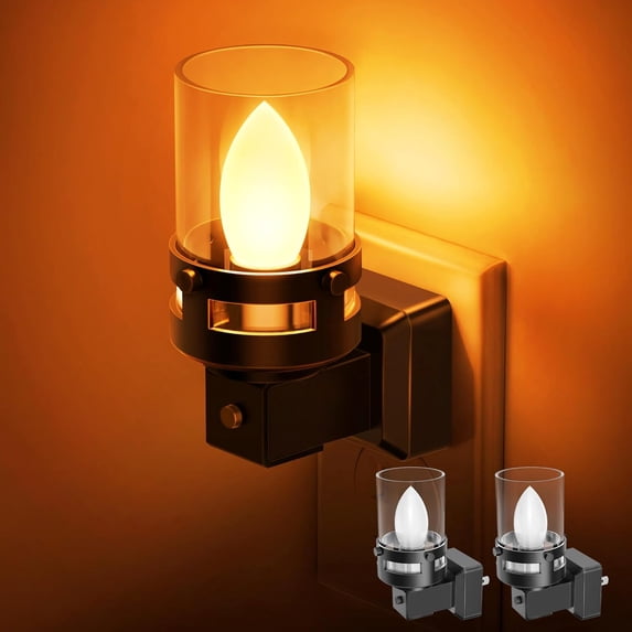 Candlelight night light plug-in [2-piece set], amber night light ...