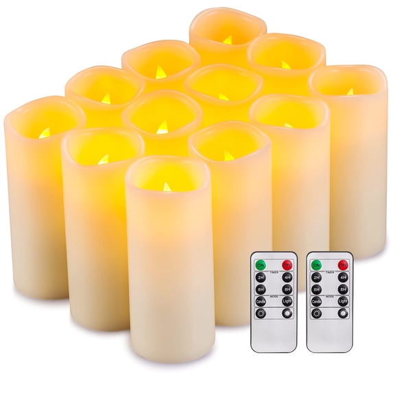 Candles Flickering Led Set Of 12 (d:2.2" X H:5") Real Waxar Opeated ...