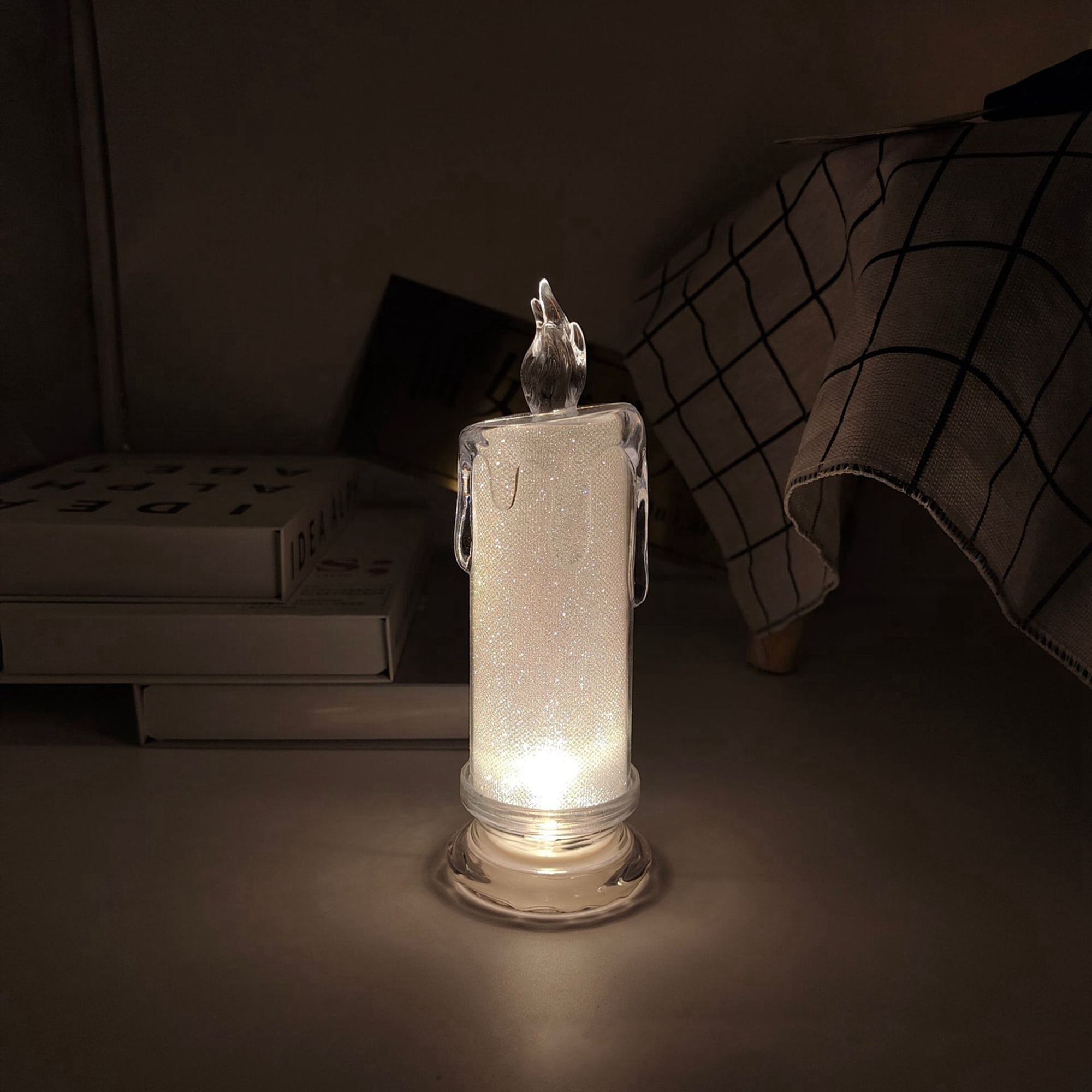 Candles Shape LED Light Rotating Glitter Flameless Candle Warmer Lamp ...