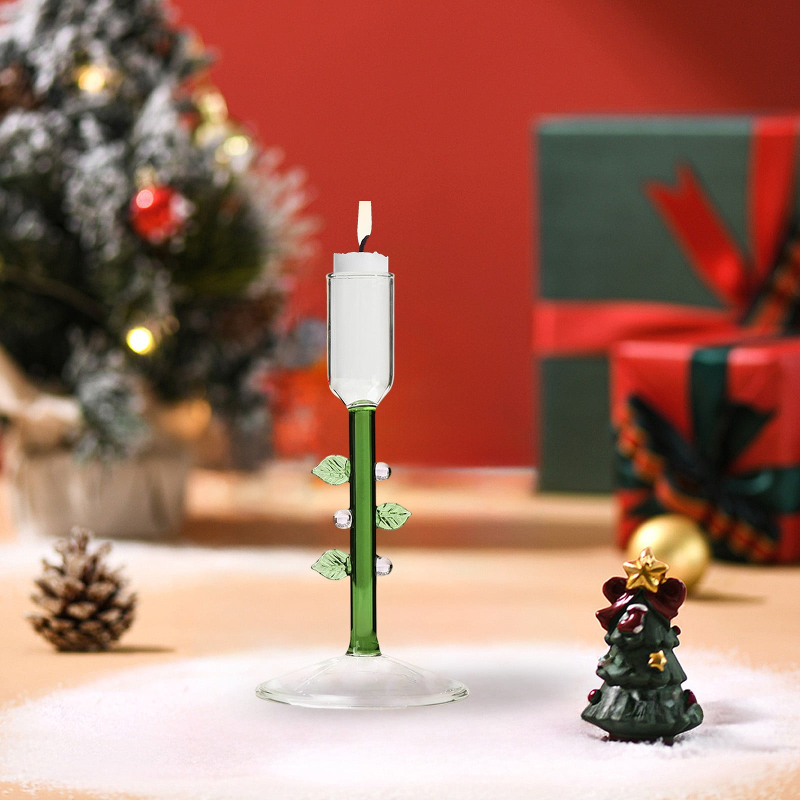 Candlestick, Christmas Tree Glass Candle Christmas Wreath Candle Stand ...